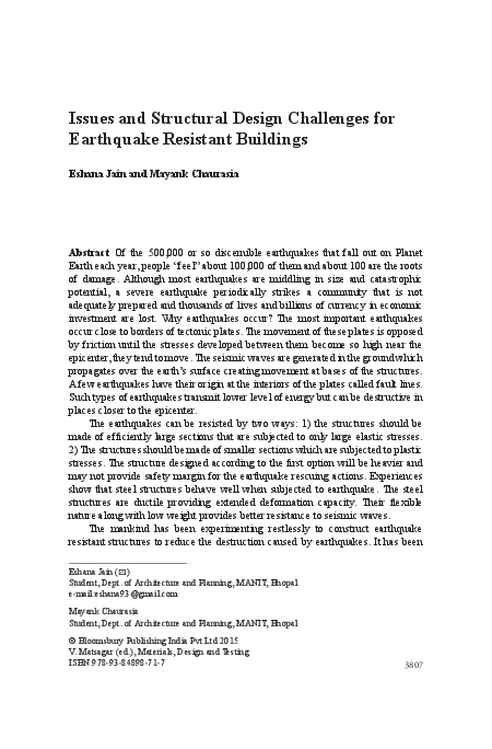 (PDF) Issues And Structural Design Challenges for Earthquake Resistant ...