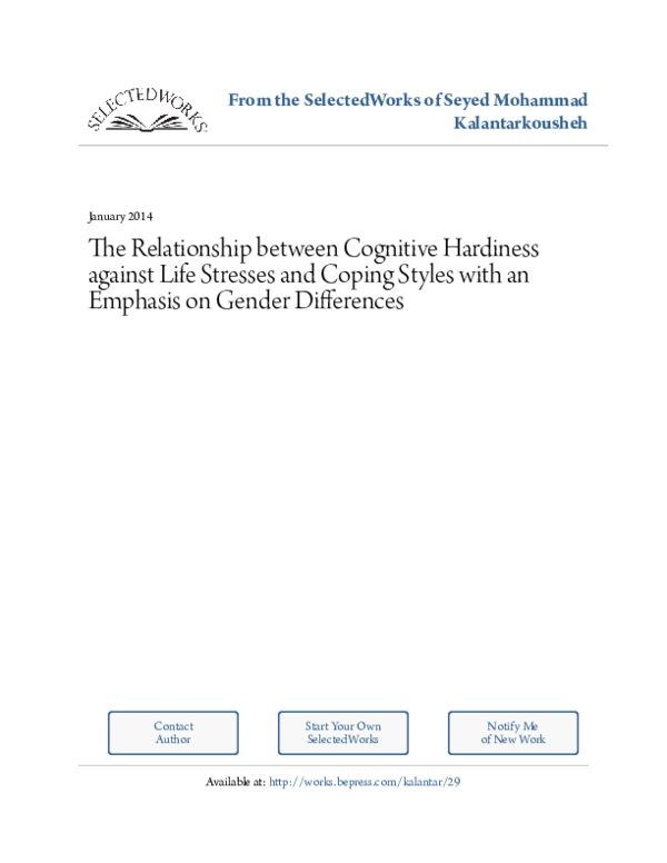 (PDF) The Relationship between Cognitive Hardiness against Life Stresses and Coping Styles with ...