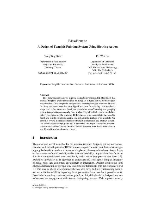 (PDF) BlowBrush: A Design of Tangible Painting System Using Blowing Action