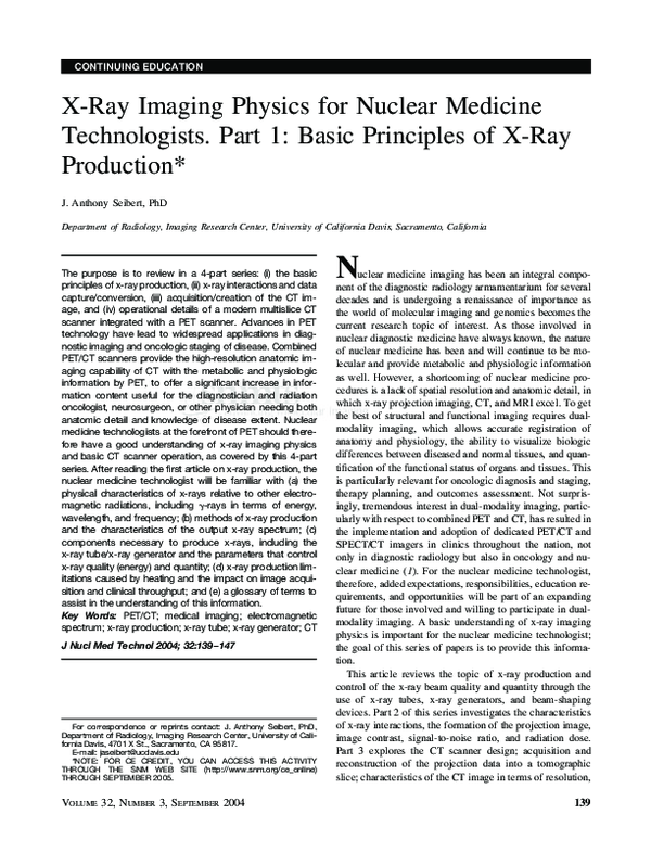 (PDF) CONTINUING EDUCATION X-Ray Imaging Physics for Nuclear Medicine ...