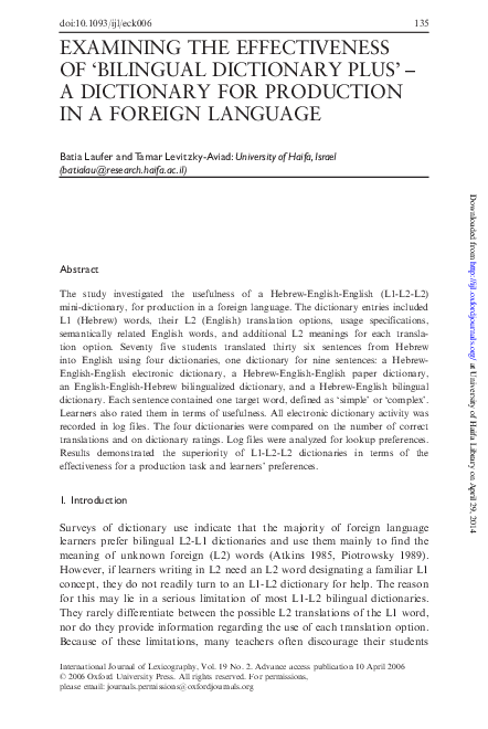 (PDF) Examining the effectiveness of ‘Bilingual Dictionary Plus’ - a ...