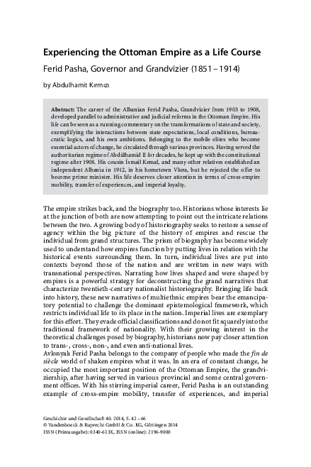 (PDF) Experiencing the Ottoman Empire as a Life Course: Ferid Pasha ...
