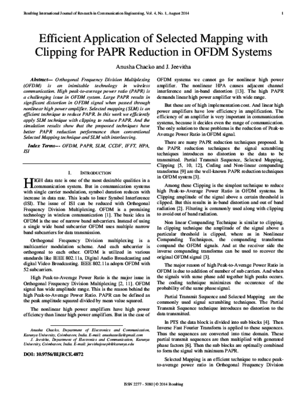 Pdf Efficient Application Of Selected Mapping With Clipping For Papr