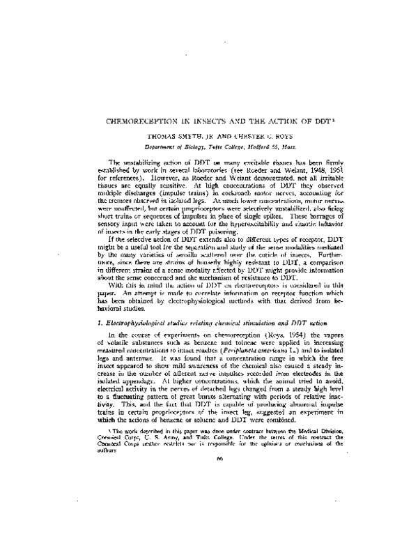 (PDF) CHEMORECEPTION IN INSECTS AND THE ACTION OF