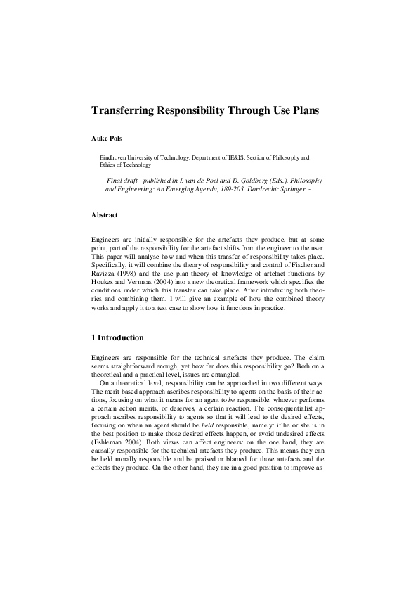 (PDF) Transferring responsibility through use plans