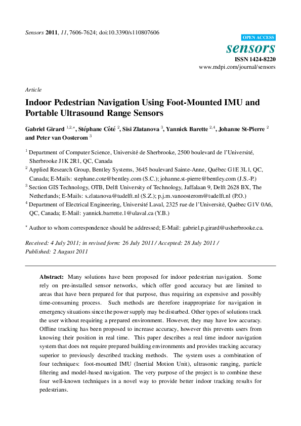 (PDF) Indoor Pedestrian Navigation Using Foot-Mounted IMU and Portable Ultrasound Range Sensors