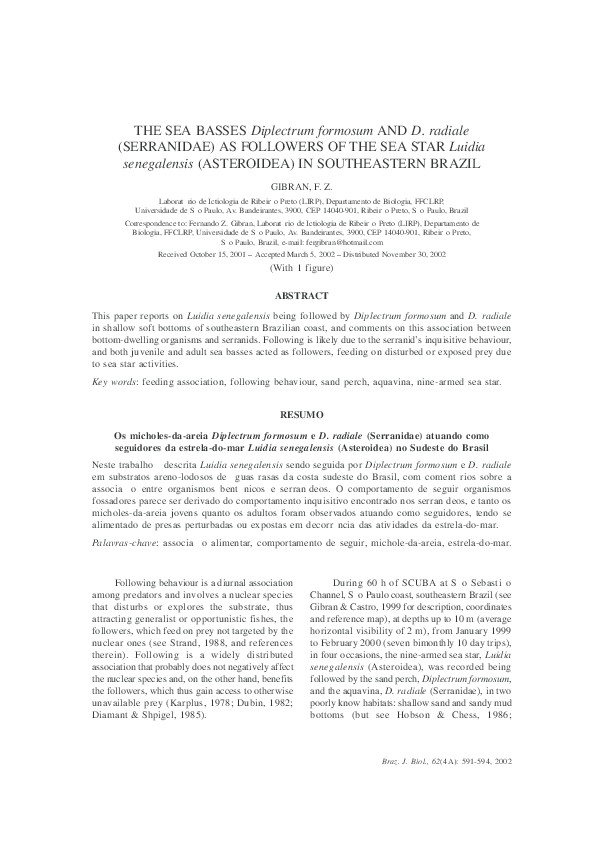 (PDF) The sea basses Diplectrum formosum and D. radiale (Serranidae) as ...