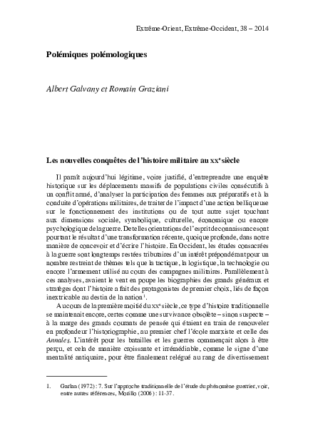 Albert Galvany & Romain Graziani. "Polémiques polémologiques"