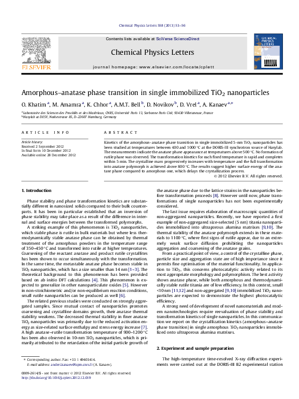 Pdf Amorphous Anatase Phase Transition In Single Immobilized Tio2 Nanoparticles