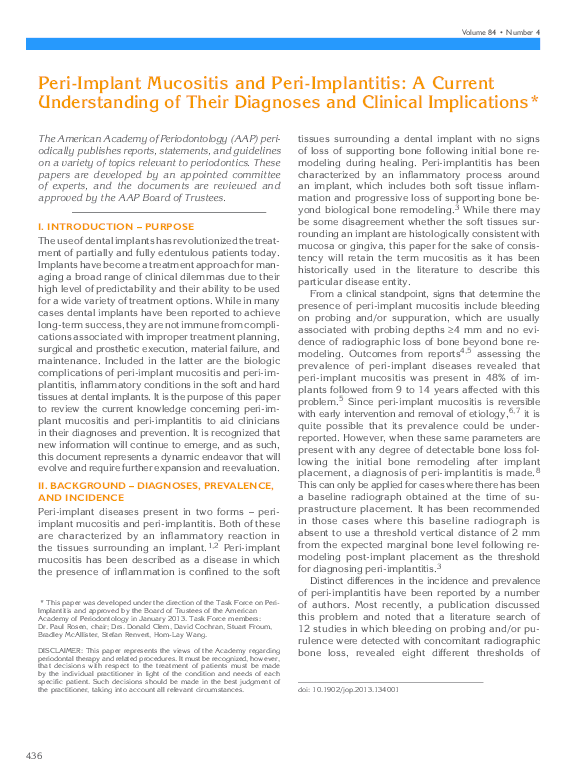 (PDF) Peri-Implant Mucositis and Peri-Implantitis: A Current ...