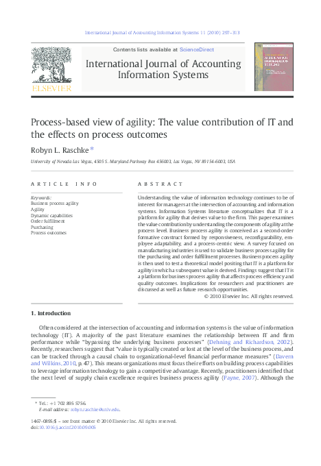 (PDF) Process-based view of agility: The value contribution of IT and ...