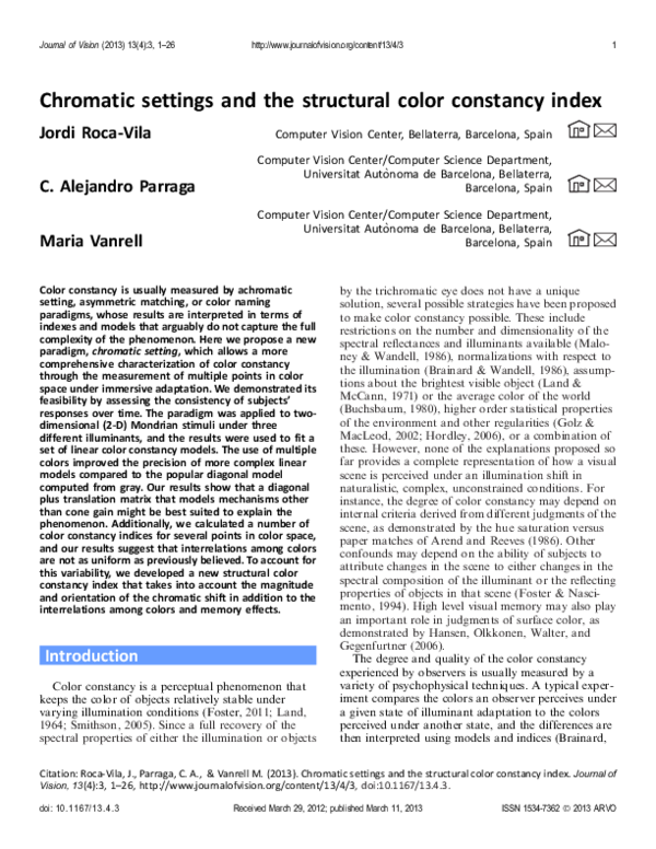 (PDF) Chromatic settings and the structural color constancy index