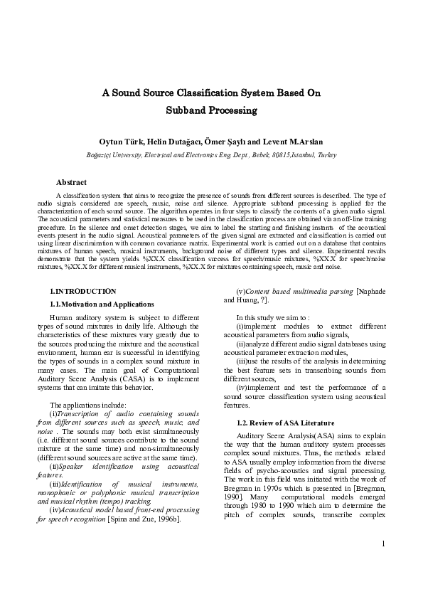 (PDF) A sound source classification system based on subband processing