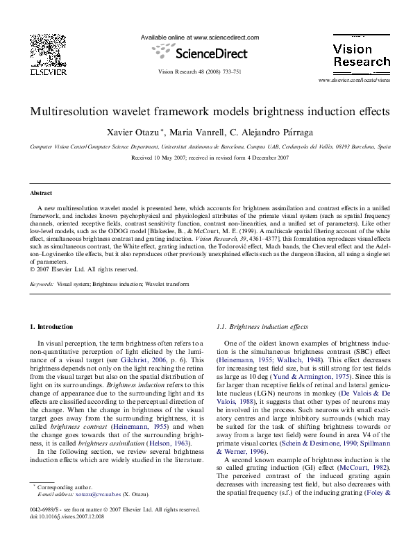 Pdf Multiresolution Wavelet Framework Models Brightness Induction Effects