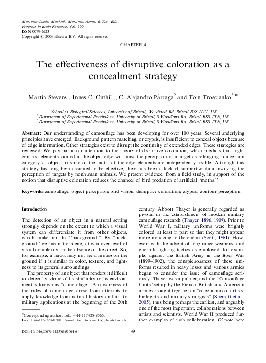 (PDF) Chapter 4 The effectiveness of disruptive coloration as a ...