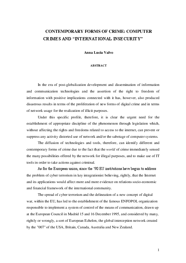 (DOC) CONTEMPORARY FORMS OF CRIME: COMPUTER CRIMES AND “INTERNATIONAL ...