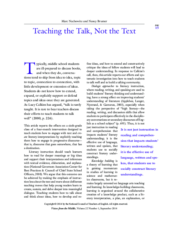 (PDF) Teaching the talk, not the Text