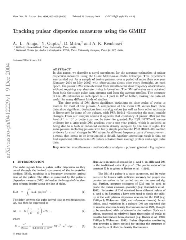(PDF) Tracking pulsar dispersion measures using the GMRT