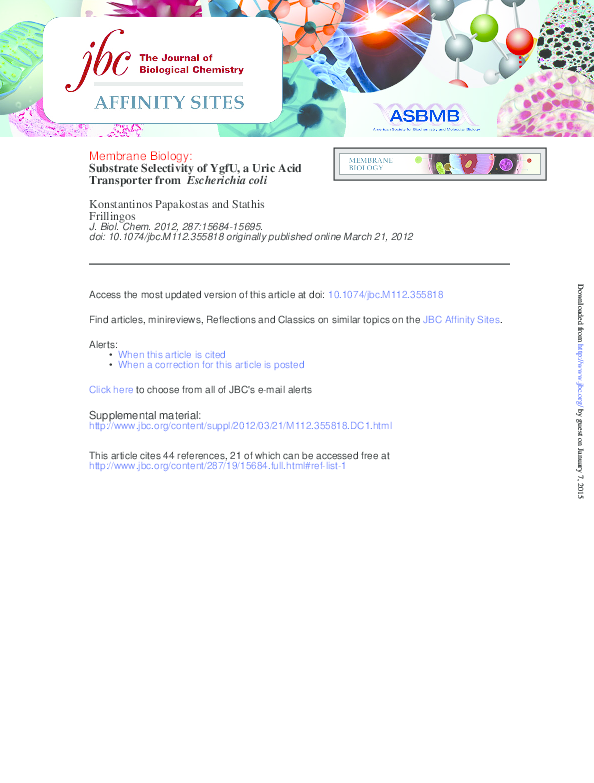 (PDF) Substrate selectivity of YgfU, a uric acid transporter from ...