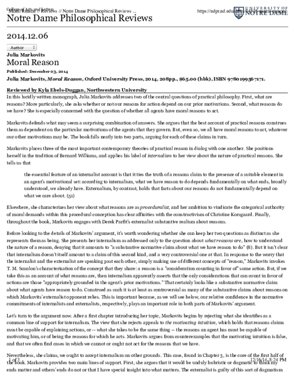 (PDF) Julia Markovits, Moral Reason