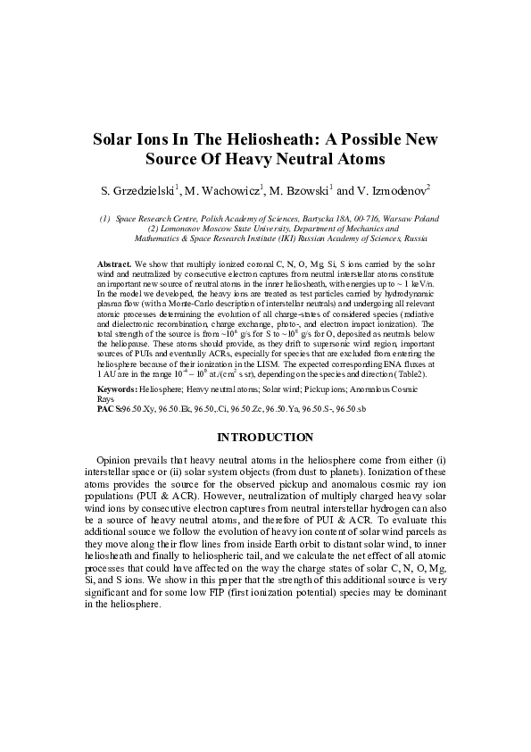 (PDF) Abundances of Suprathermal Heavy Ions in CIRs on STEREO during ...