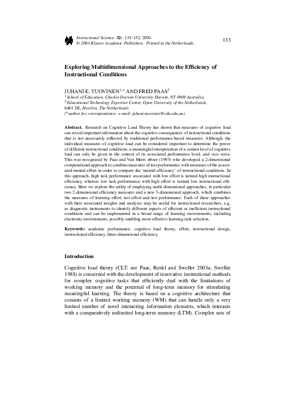 (PDF) Exploring multidimensional approaches to the efficiency of instructional conditions