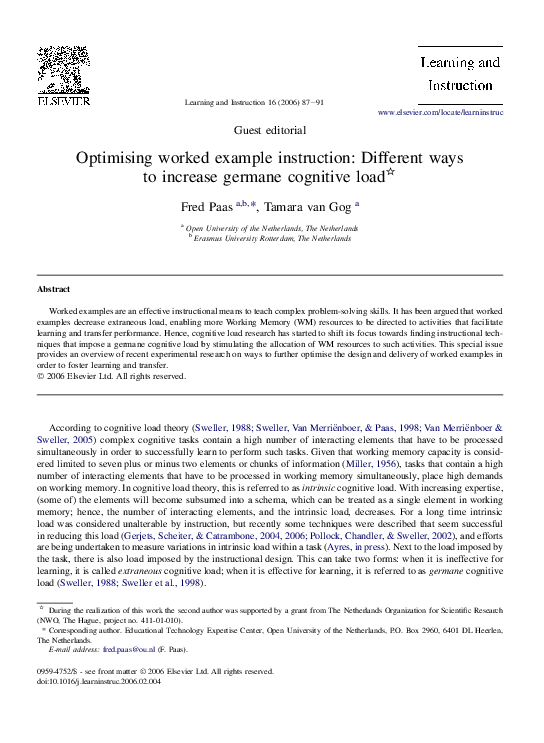 (PDF) Optimising worked example instruction: Different ways to increase ...