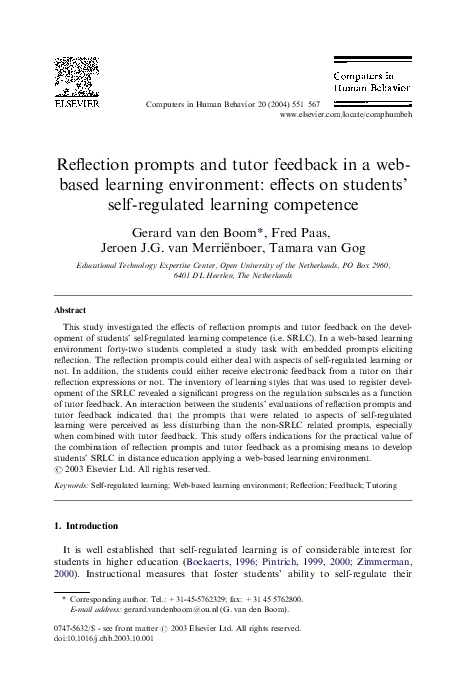 (PDF) Reflection prompts and tutor feedback in a web-based learning ...