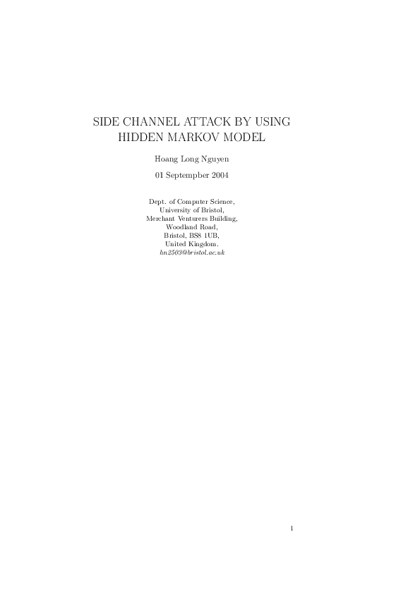 (PDF) SIDE CHANNEL ATTACK BY USING HIDDEN MARKOV MODEL