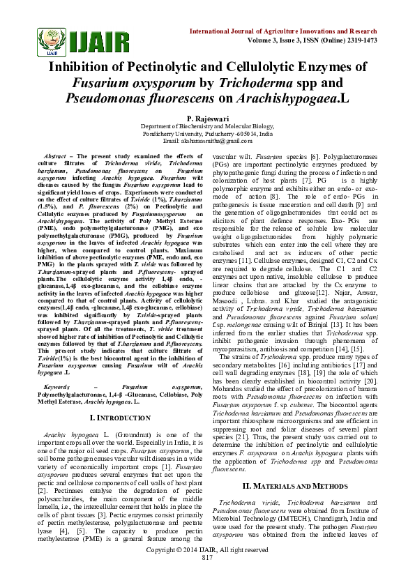 (PDF) Inhibition of Pectinolytic and Cellulolytic Enzymes of Fusarium oxysporum by Trichoderma ...