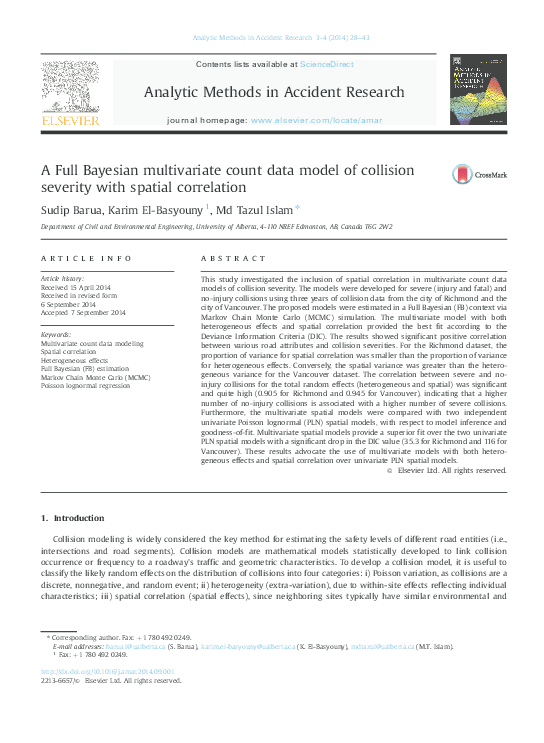 Pdf A Full Bayesian Multivariate Count Data Model Of Collision