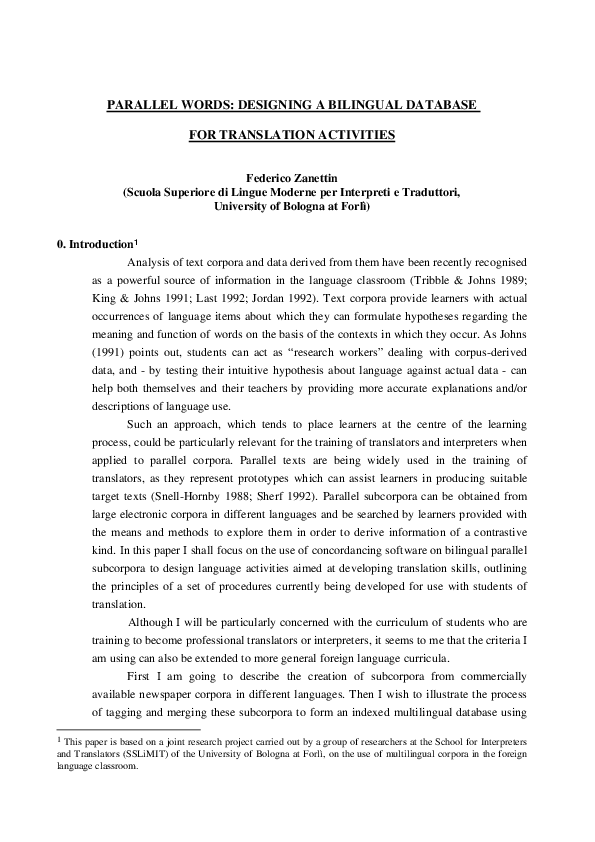 (PDF) Parallel Words: Designing a Bilingual Database for Translation ...