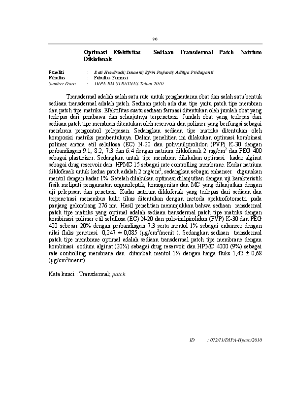 Optimasi Efektivitas Sediaan Transdermal Patch Natrium Diklofenak