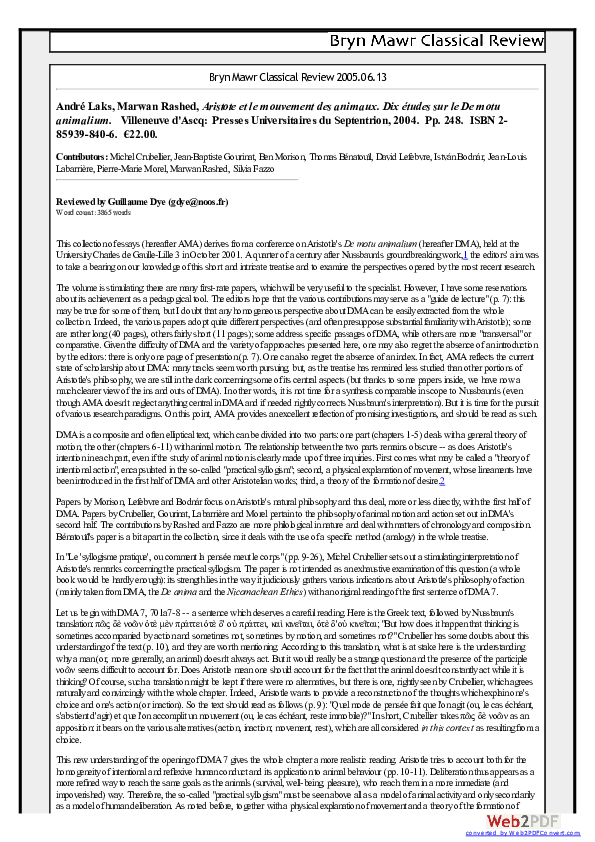 (PDF) review of André Laks et Marwan Rashed (eds), Aristote et le ...
