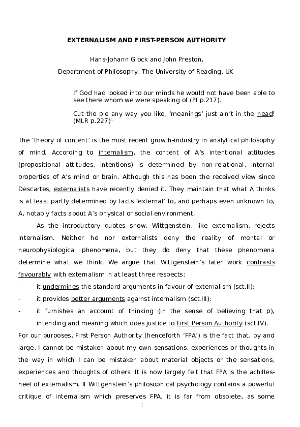 (DOC) Externalism and First-Person Authority