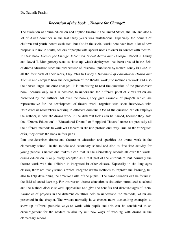 (PDF) Recension to the book " Theatre for Change: Education, Social ...