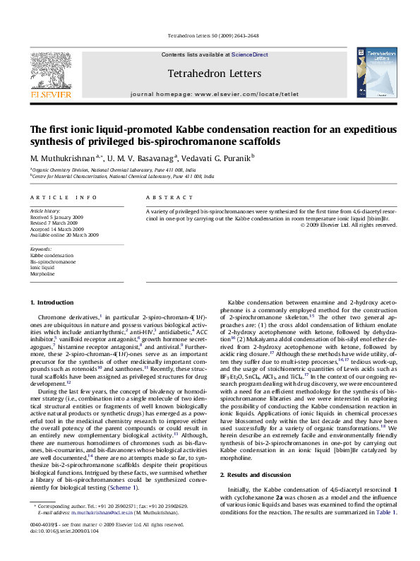 (PDF) The first ionic liquid-promoted Kabbe condensation reaction for ...