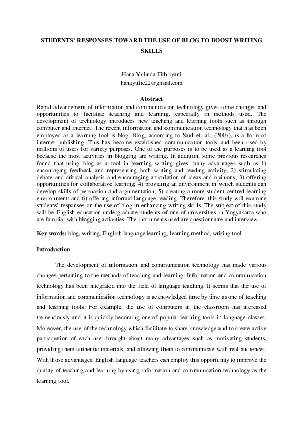 (DOC) The use of blog to boost students' writing