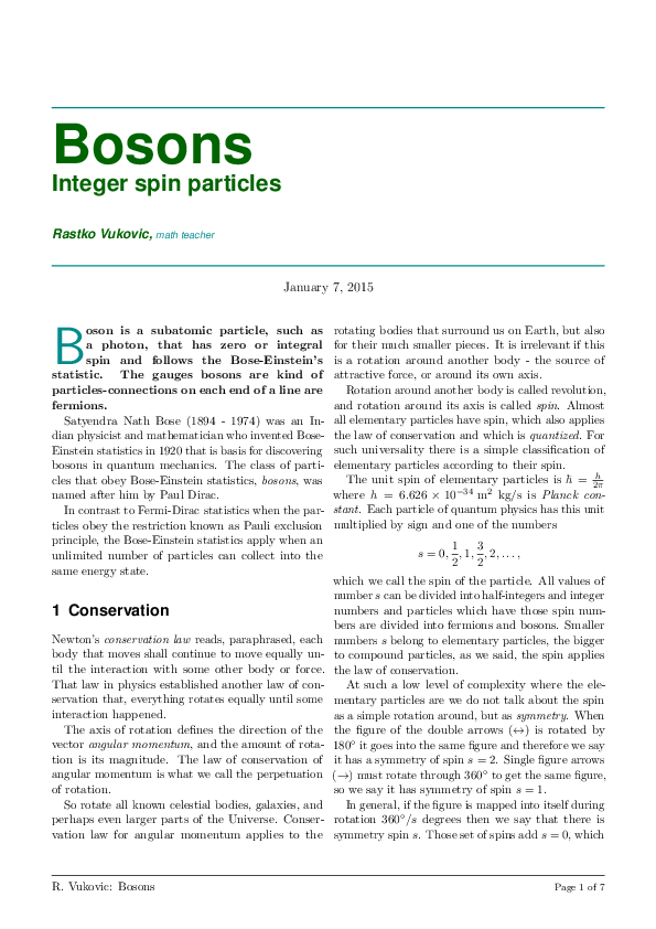 (PDF) Bosons - Integer spin particles