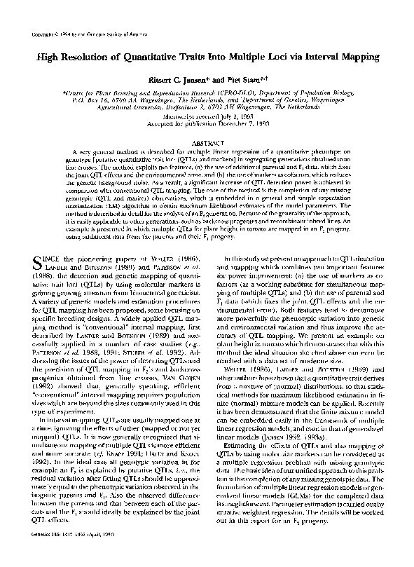 Pdf High Resolution Of Quantitative Traits Into Multiple Loci Via