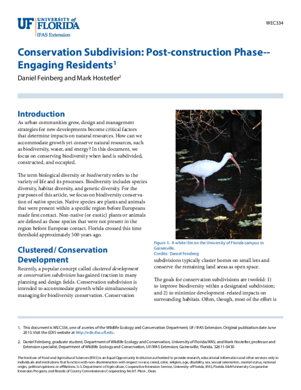 (PDF) Conservation Subdivision: Post-construction Phase--Engaging Residents