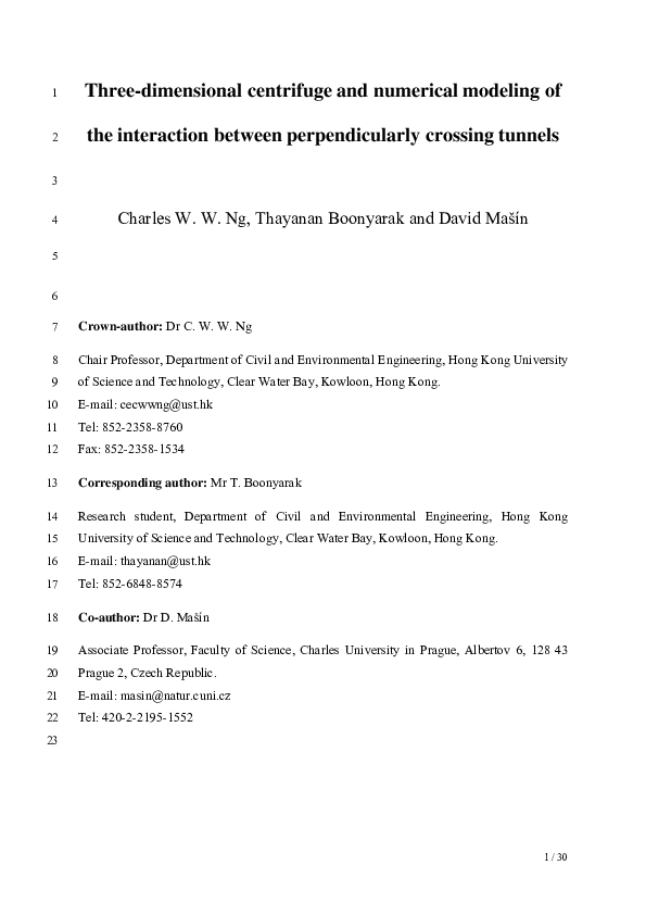 Pdf Three Dimensional Centrifuge And Numerical Modeling Of The Interaction Between