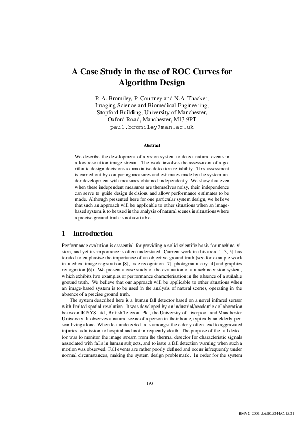 (PDF) A Case Study in the use of ROC curves for Algorithm Design