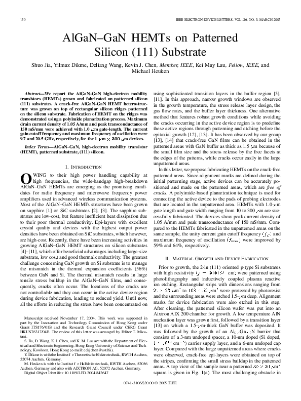 (PDF) AlGaN-GaN HEMTs on patterned silicon (111) substrate