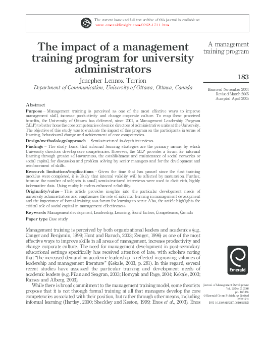 (PDF) The impact of a management training program for university ...