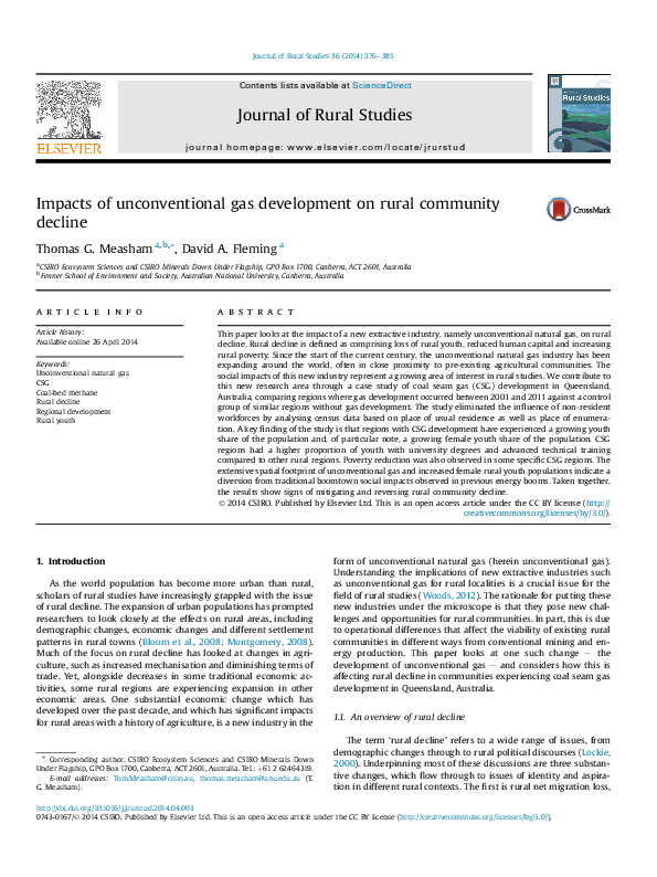 (PDF) Impacts of unconventional gas development on rural community decline