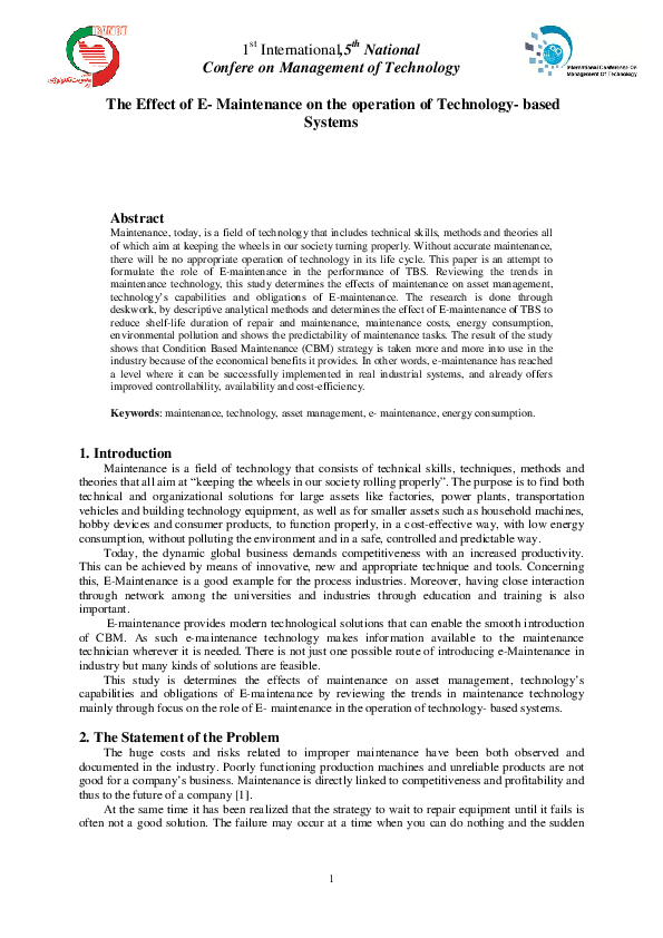 (PDF) E-Maintenance's Impact on Tech System Efficiency