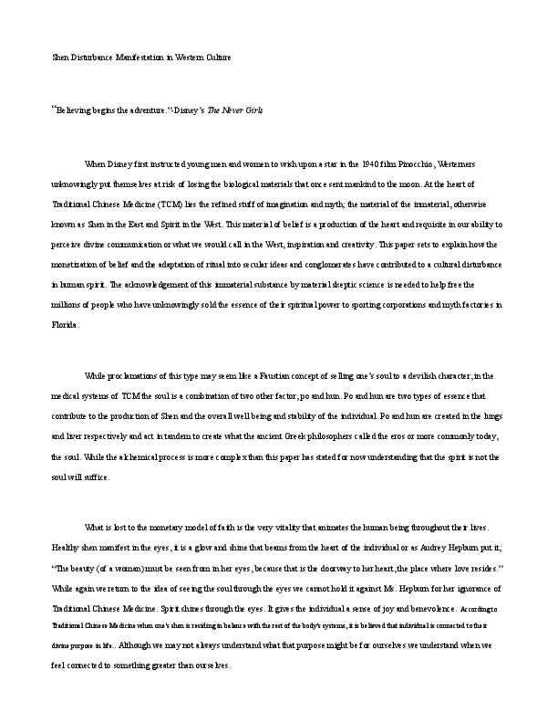 Shen Disturbance Manifestation in Western Culture