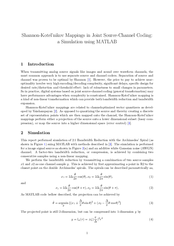 (PDF) Shannon-Kotel'nikov Mappings in Joint Source-Channel Coding a ...