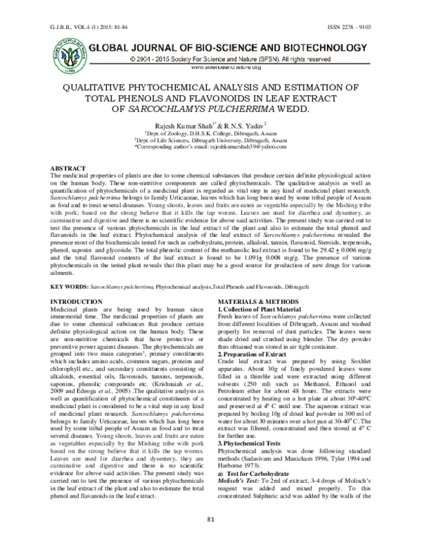 (PDF) QUALITATIVE PHYTOCHEMICAL ANALYSIS AND ESTIMATION OF TOTAL ...